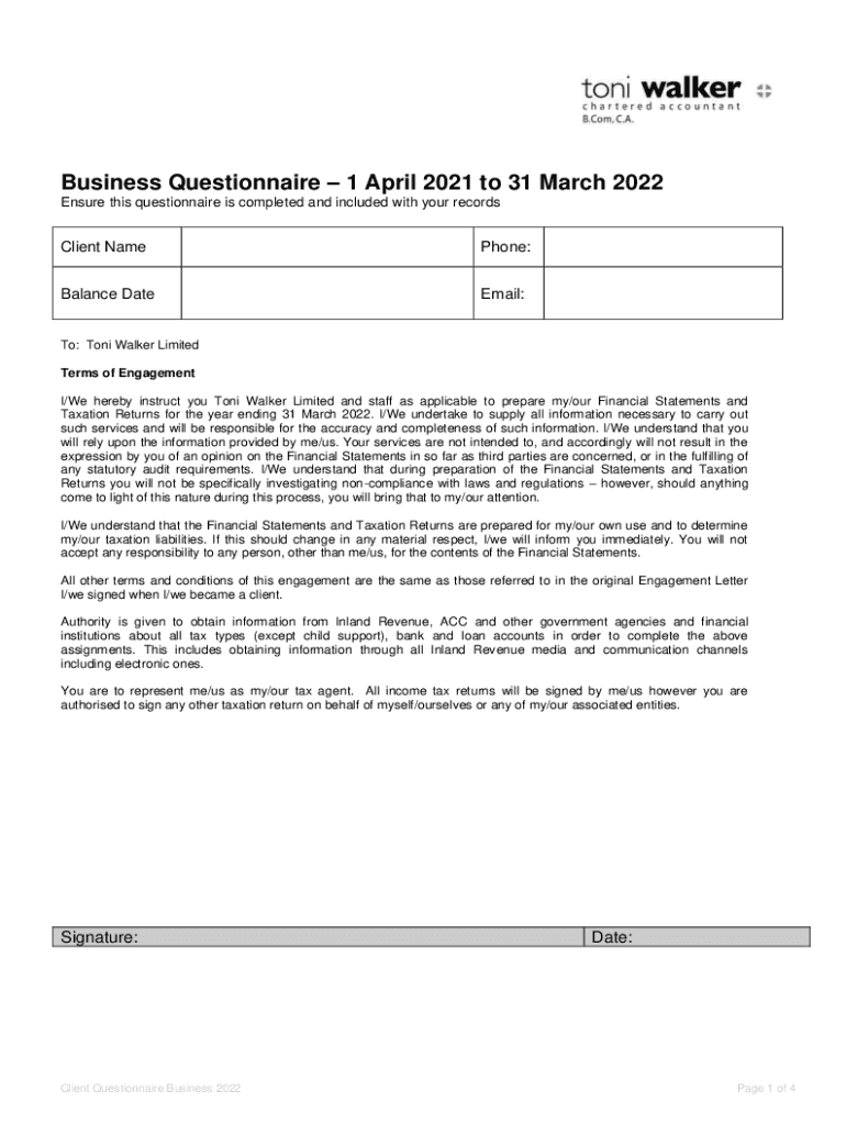 Fillable Online Accounting, Toni Walker Limited, Christchurch, New ...
