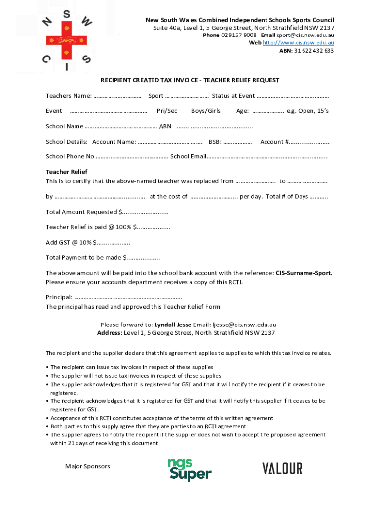 Fillable Online Teacher Relief - Tax Invoice Form Fax Email Print ...