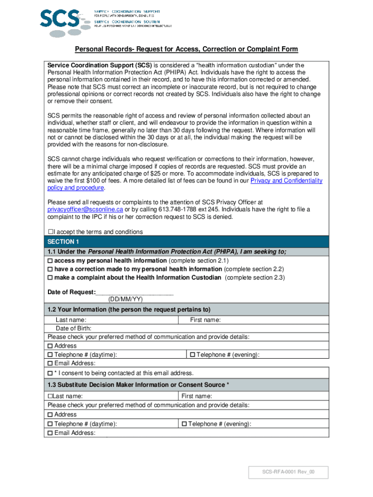 Fillable Online Request for Access, Correction or Complaint Form Fax ...