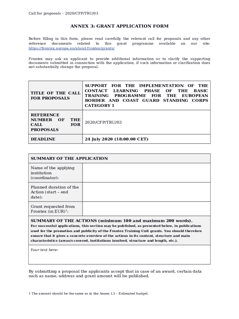 Annex 03 - Application . Frontex Document Template Doc Template | pdfFiller