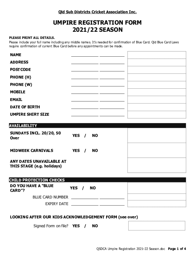 Fillable Online Registration Form - Queensland Cricket - Yumpu Fax ...