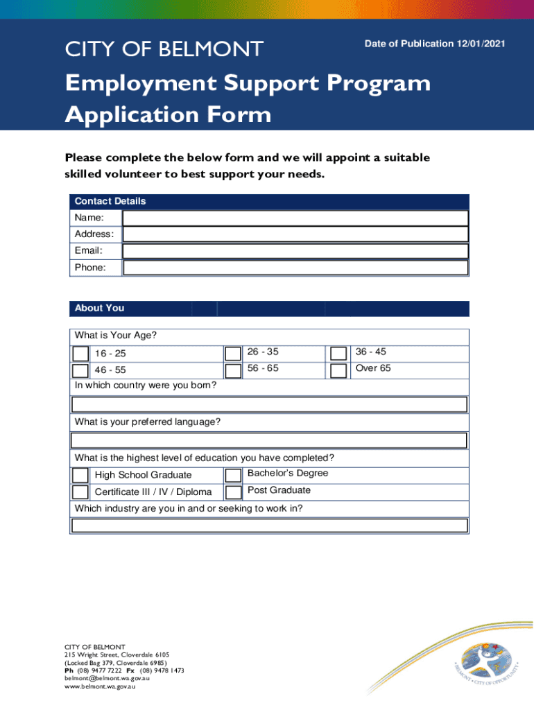 Fillable Online Employment Support Programme Application Form Fax Email ...