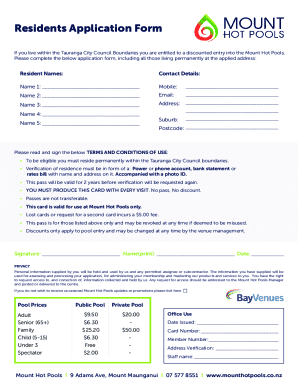 Fillable Online Residents Application Form - Bay Venues Fax Email Print ...