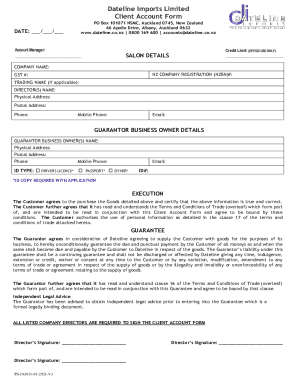 Fillable Online Dateline Imports Limited Client Account Form Fax Email ...