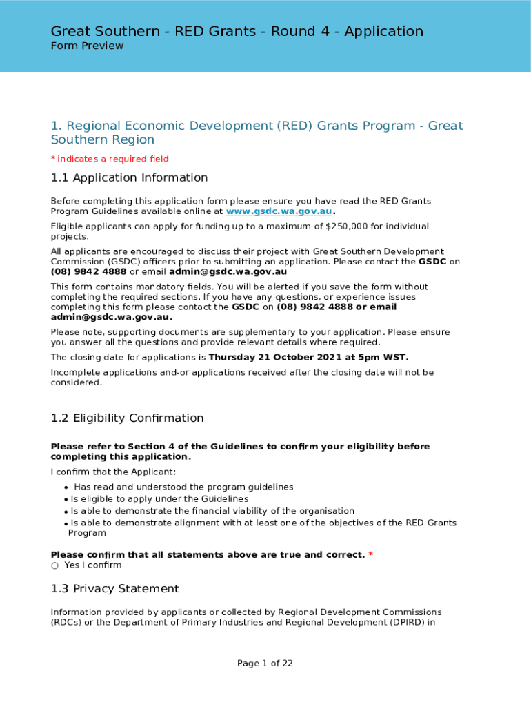 Fillable Online Great Southern - RED Grants - Round 4 - Application Fax ...