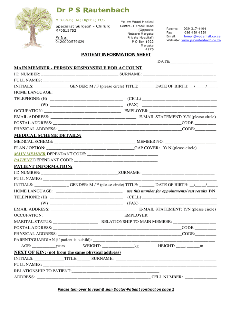 Fillable Online Dr Rautenbach Margate - Fill Online, Printable ...