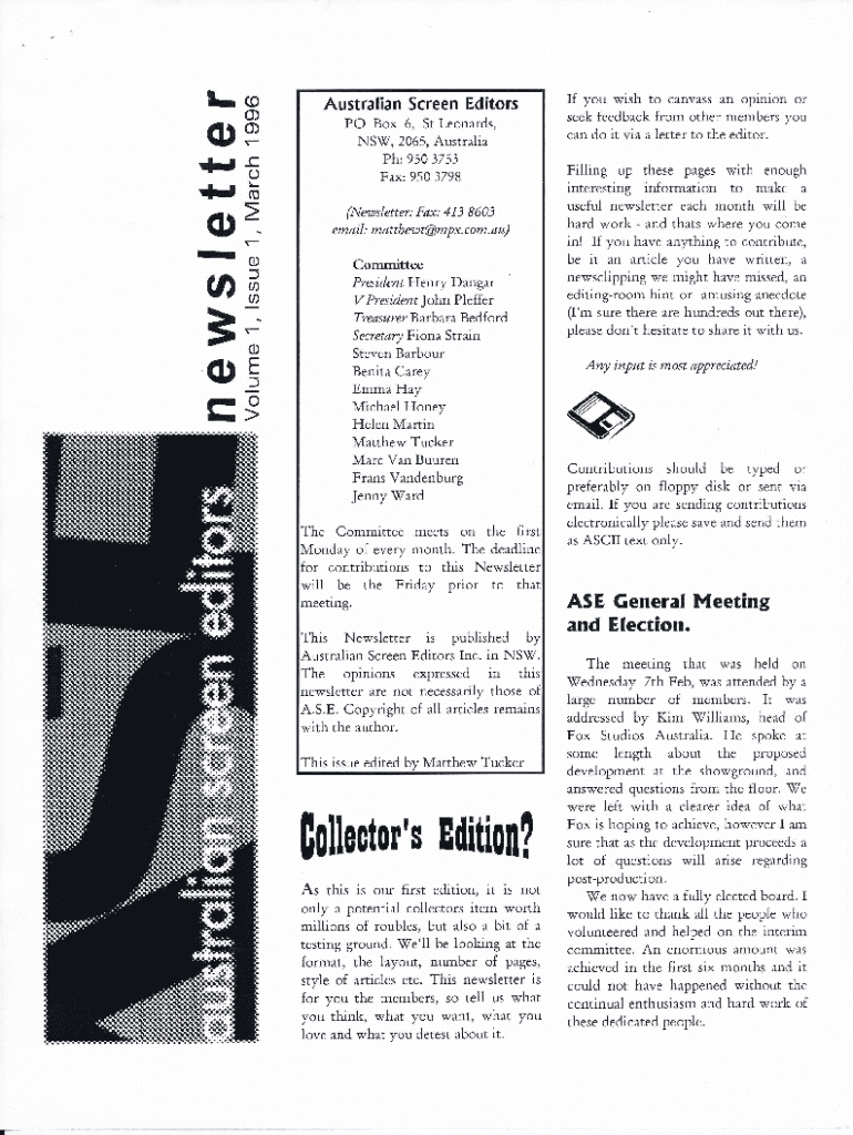 Fillable Online Collectof's - Australian Screen Editors Fax Email Print ...