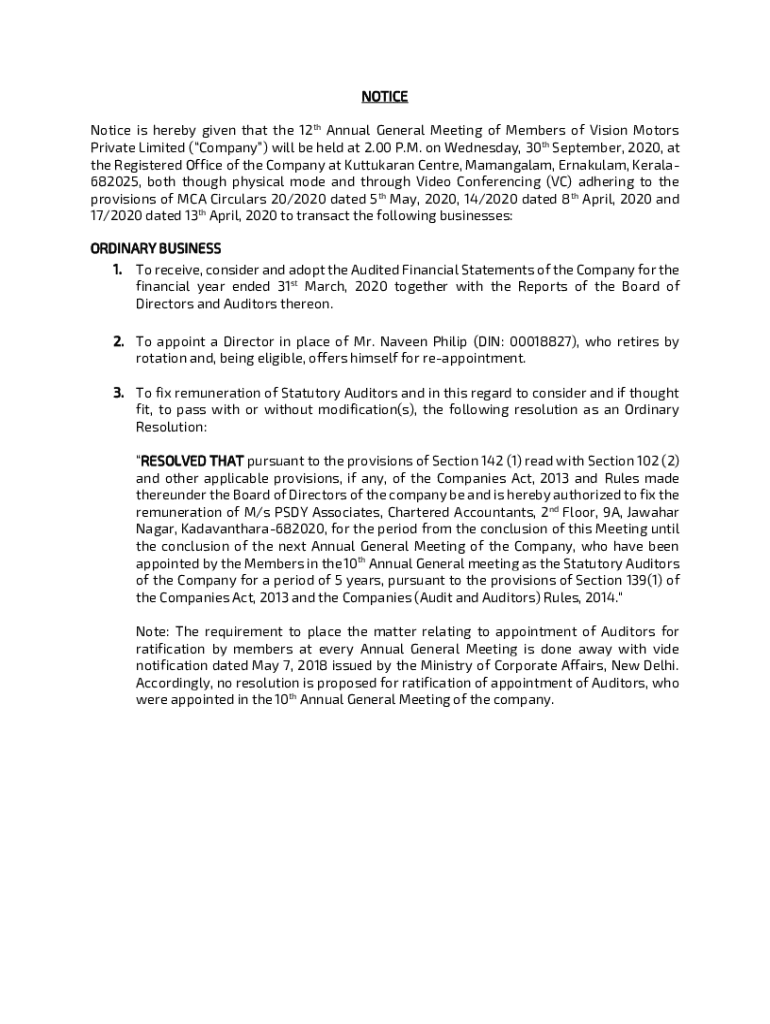 Fillable Online NOTICE NOTICE is hereby given that the 1st Annual General ... Fax Email Print ...
