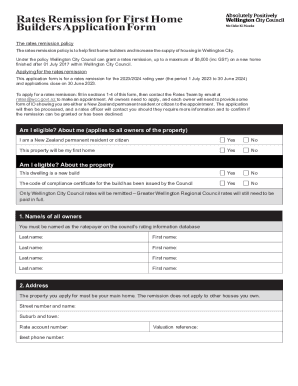 Fillable Online wellington govt Rates Remission for first home builders ...