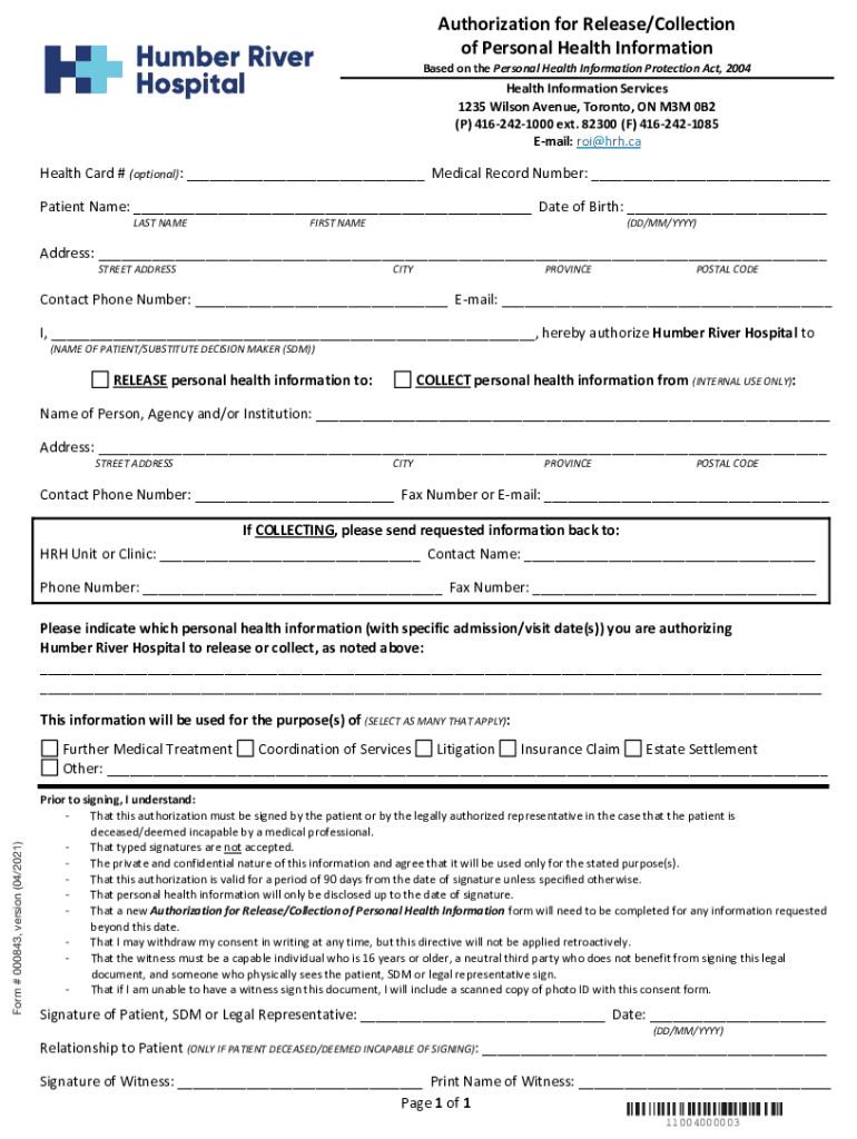 Fillable Online Personal Health Information Protection Act Statement ...