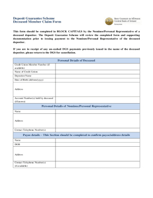 Fillable Online Deposit Guarantee Scheme Deceased Member Claim Form Fax Email Print - pdfFiller