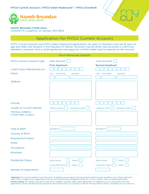 Fillable Online MYCU Current Account / MYCU Debit Mastercard / MYCU ...