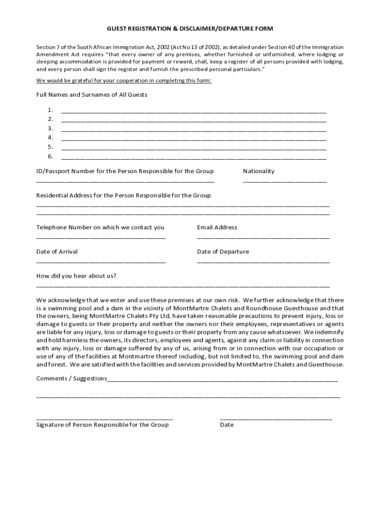 Fillable Online Hotel Guest Registration Form Template - Jotform Fax ...