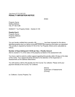 Fillable Online Attachment #3 014-065-020 - PENALTY IMPOSITION NOTICE ...