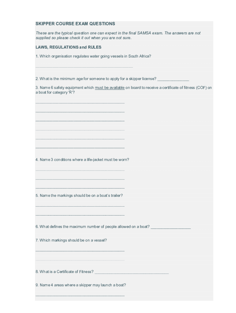 Fillable Online Skipper's License ExamSample Test Questions Fax Email ...
