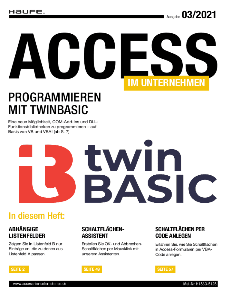 Fillable Online PROGRAMMIEREN MIT TWINBASIC - Access im Unternehmen Fax Email Print - pdfFiller