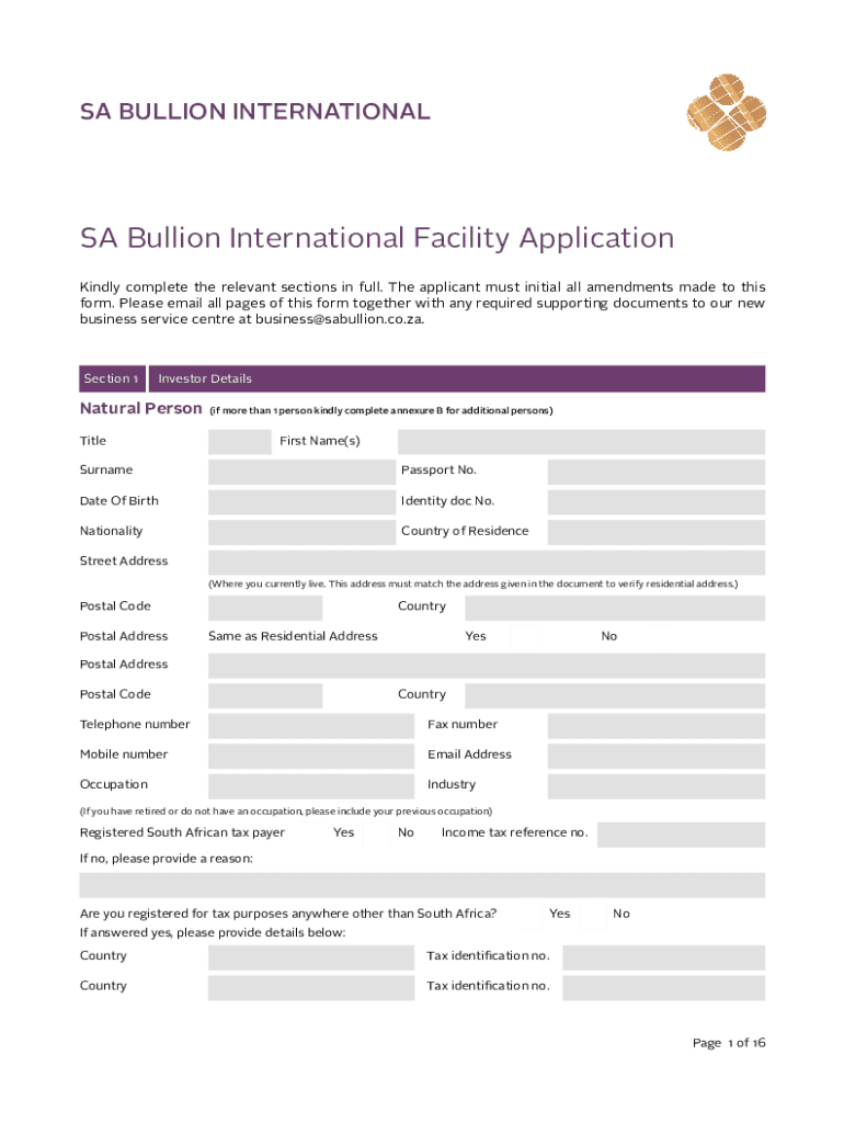 Fillable Online International Gold Facility Application - SA Bullion ...