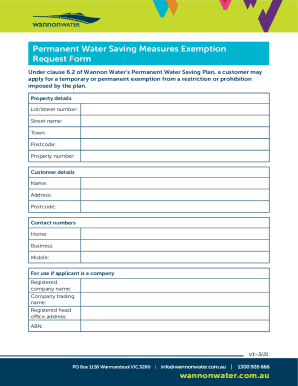 Fillable Online Permanent Water Saving Measures Exemption Request Form ...