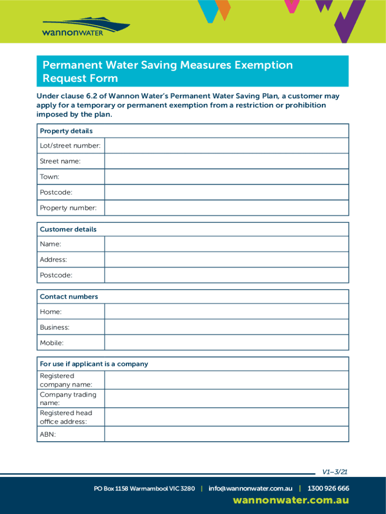 Fillable Online Permanent Water Saving Measures Exemption Request Form Fax Email Print - pdfFiller