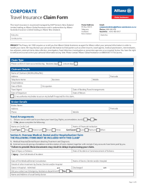 Fillable Online Travel Insurance Claim Form - Sales PortalAllianz ...