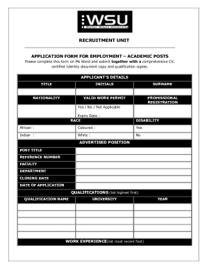 Fillable Online WSU APPLICATION FORM ACADEMICS Fax Email Print - pdfFiller