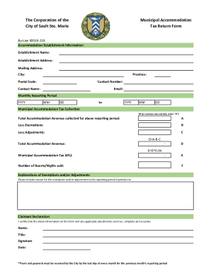 Fillable Online Accommodation Tax Return Form - City of Sault Ste ...