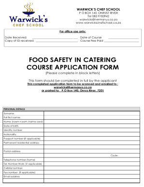 Fillable Online Food Safety in Catering Course Application Form Fax ...