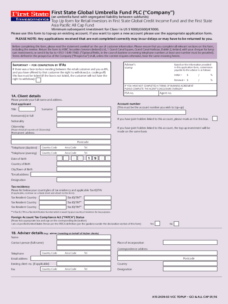 Fillable Online First State Global Umbrella Fund plc Fax Email Print - pdfFiller