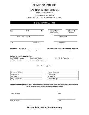 Fillable Online Transcript/Student Record Request Form - Sacramento ...