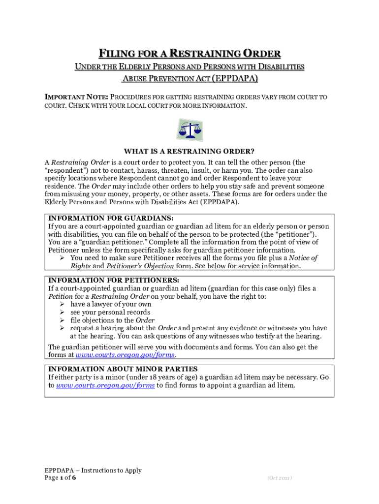 Fillable Online obtaining a restraining order elderly persons and ...