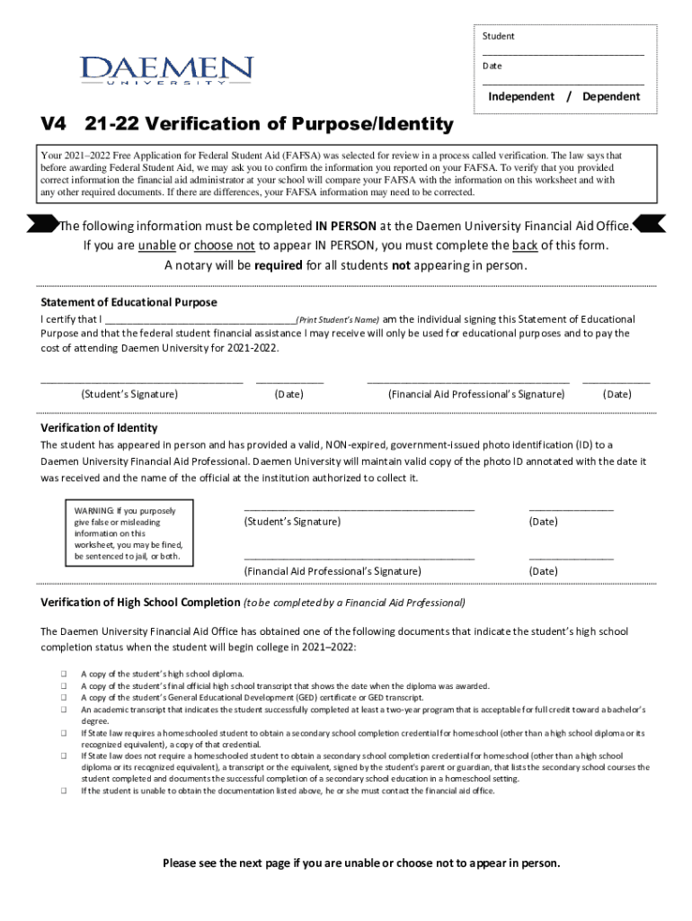 Fillable Online Dependent Household Verification Worksheet 2021-2022 ...