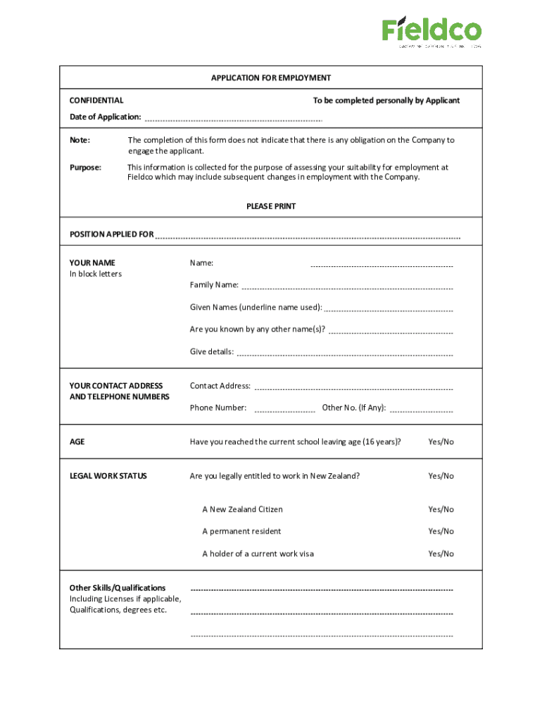Fillable Online General Guidelines for Creating Job Application Forms ...