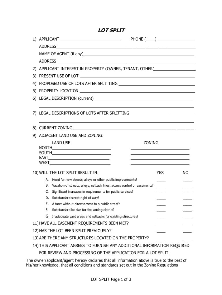 Fillable Online ellis ks Lot Split, Lot Combination, and Lot ...