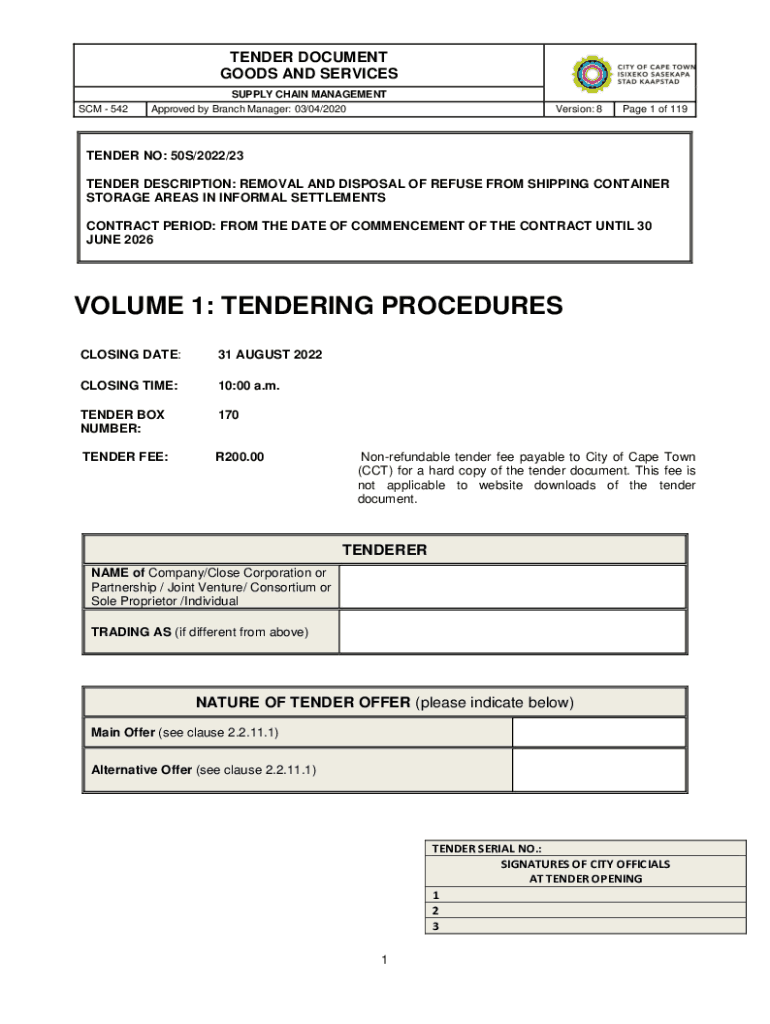 Fillable Online TENDER DESCRIPTION: REMOVAL AND DISPOSAL OF REFUSE FROM ...