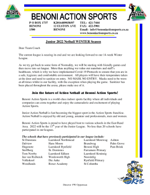 Fillable Online Winter Netball Reg Form 2022 - Benoni Action Sports Fax ...