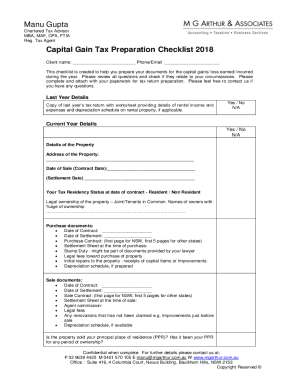 Fillable Online Capital Gain Tax Preparation Checklist 2018 Manu Gupta ...