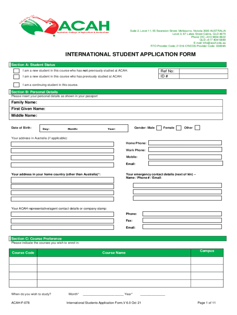 Fillable Online HSA-F-078 International students application form v5 ...