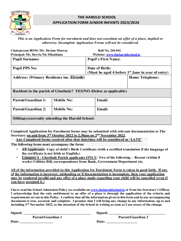 Fillable Online THE HAROLD SCHOOL APPLICATION FORM JUNIOR ... Fax Email ...