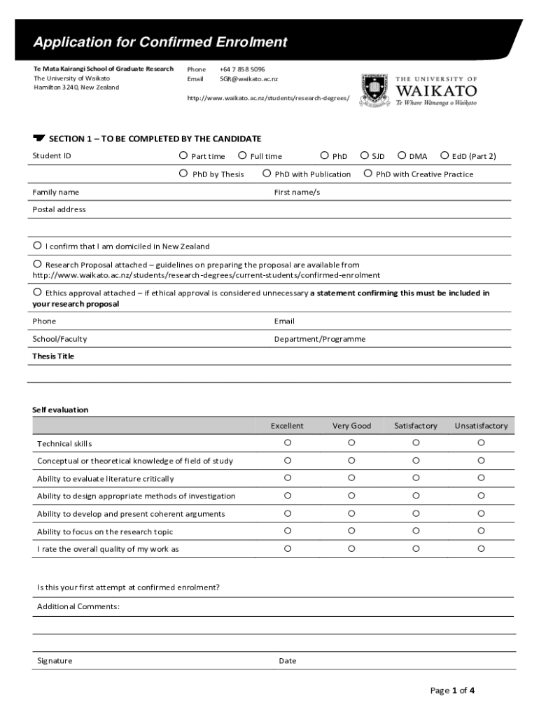 Fillable Online Application for Confirmed Enrolment - University of Waikato Fax Email Print ...