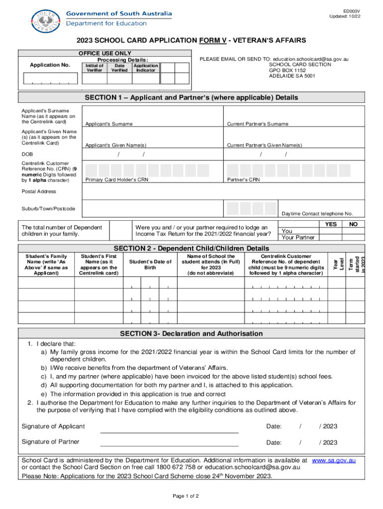 Fillable Online 2022 school card application form f- informal and ...