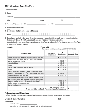 Fillable Online 2021 Livestock Reporting Form - Montana Department of ...