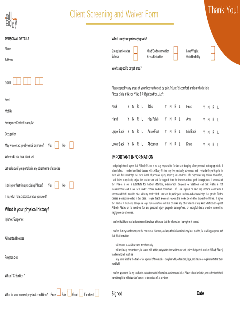 Fillable Online Client Screening and Waiver form Fax Email Print ...
