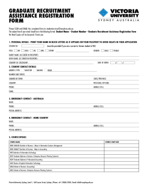 Fillable Online VU Sydney graduate recruitment assistance registration ...