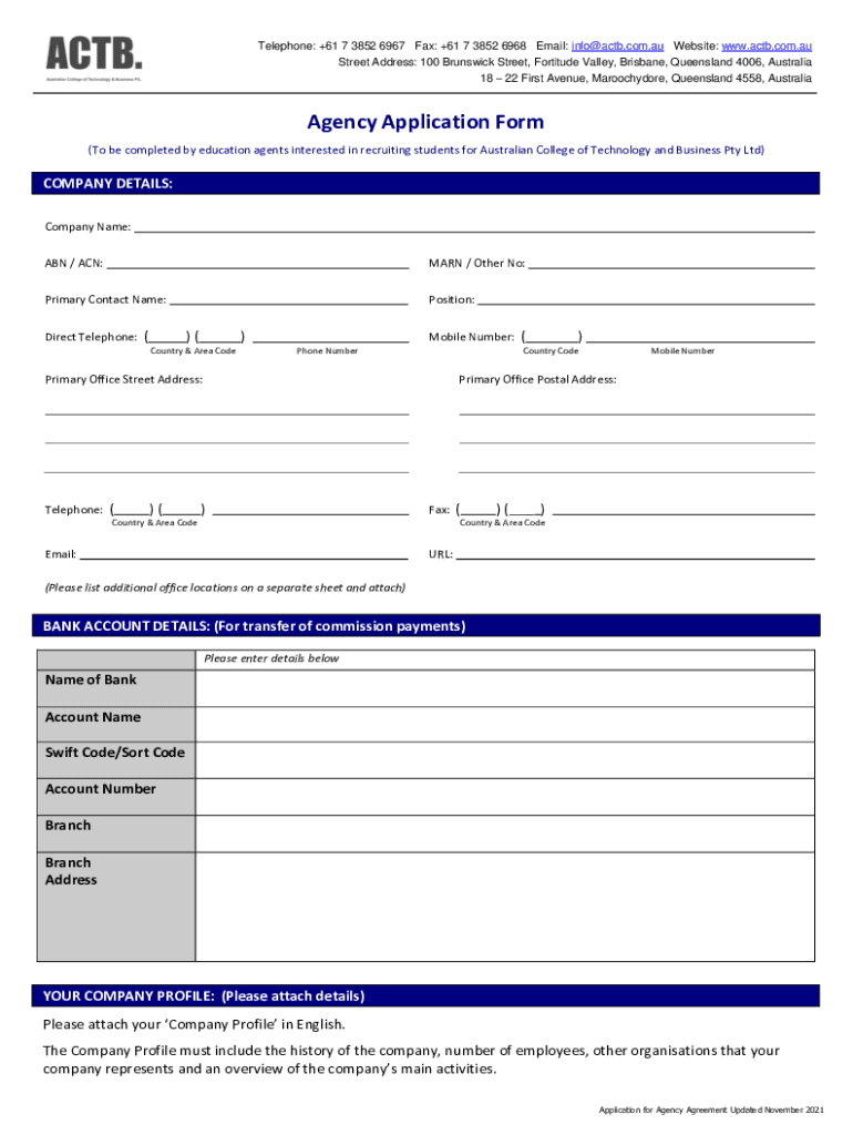 Fillable Online Agency Application Form Fax Email Print - pdfFiller