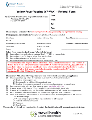 Fillable Online Yellow Fever Vaccine (YF-VAX)Referral Form Fax Email ...