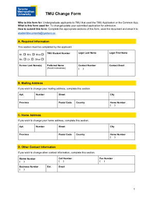 Tmu Change Form - Fill Online, Printable, Fillable, Blank | pdfFiller