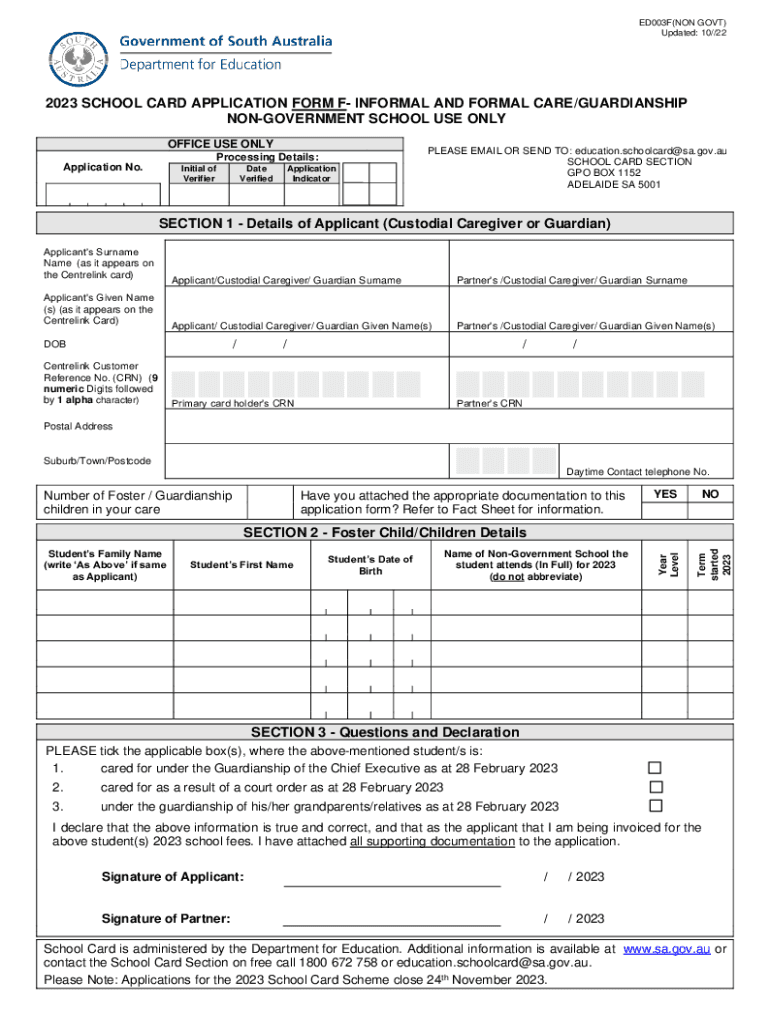 Fillable Online 2023 school card application form f- informal and ...