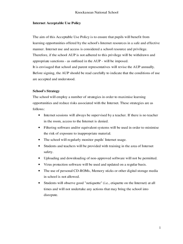 Fillable Online Acceptable Usage Policy for Internet Use - PDF Free ...