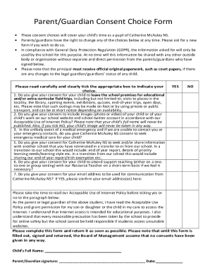 Fillable Online Parent/Guardian Consent Choice Form Fax Email Print ...
