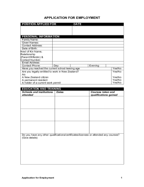Fillable Online APPLICATION FORM 1 Position 5 Family details NEXT OF ...